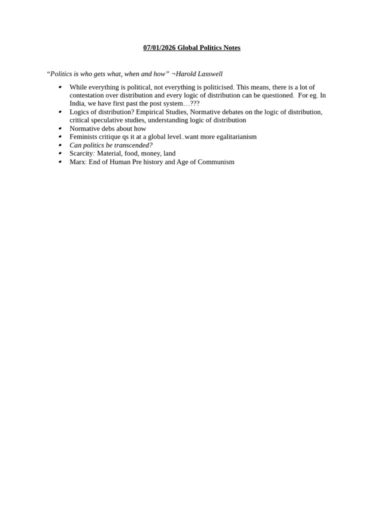 Global Politics: Distribution and Debate | PDF