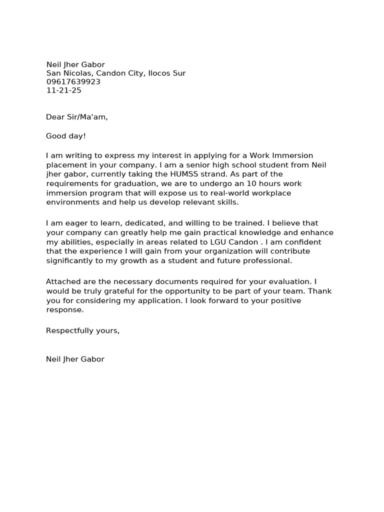 Sure! Here’s a Clean, Professional Application Letter for Work ...