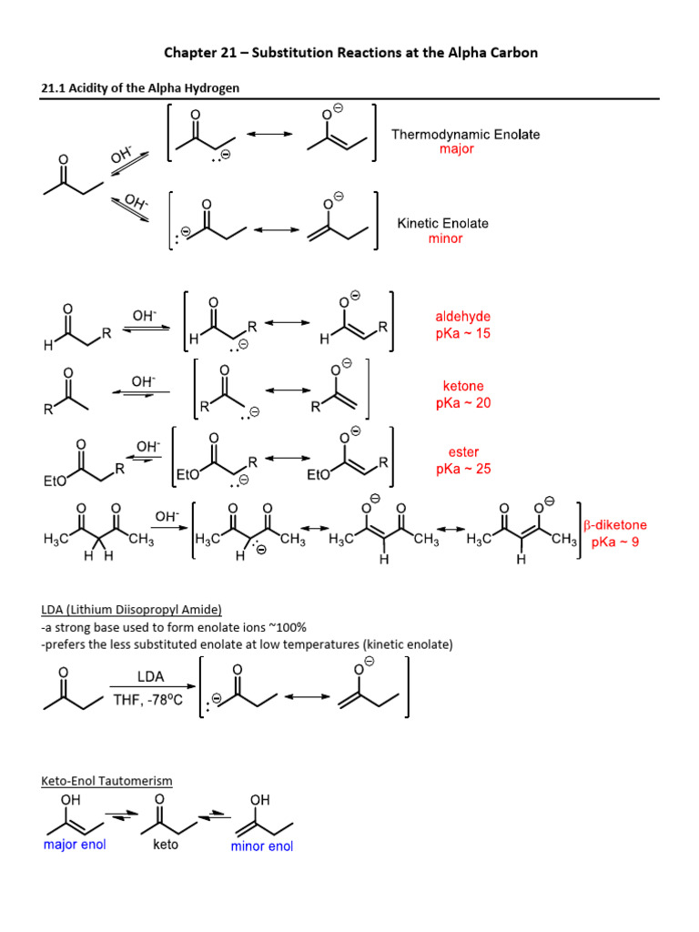 Chapter 21 Substitution Reactions at The Alpha Carbon | PDF | Ketone ...
