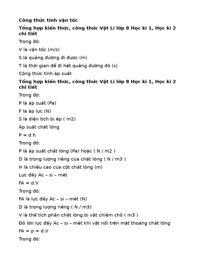 Cong Thuc Vat Ly 8 | PDF