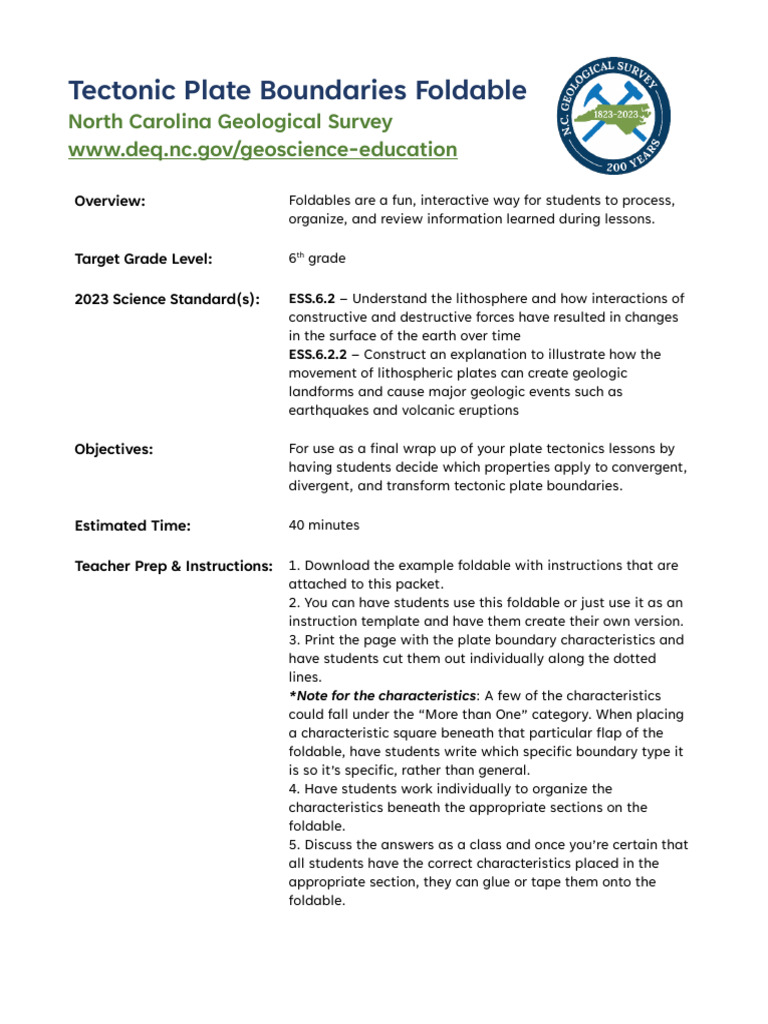 Plate Boundary Foldable | PDF | Plate Tectonics | Volcano