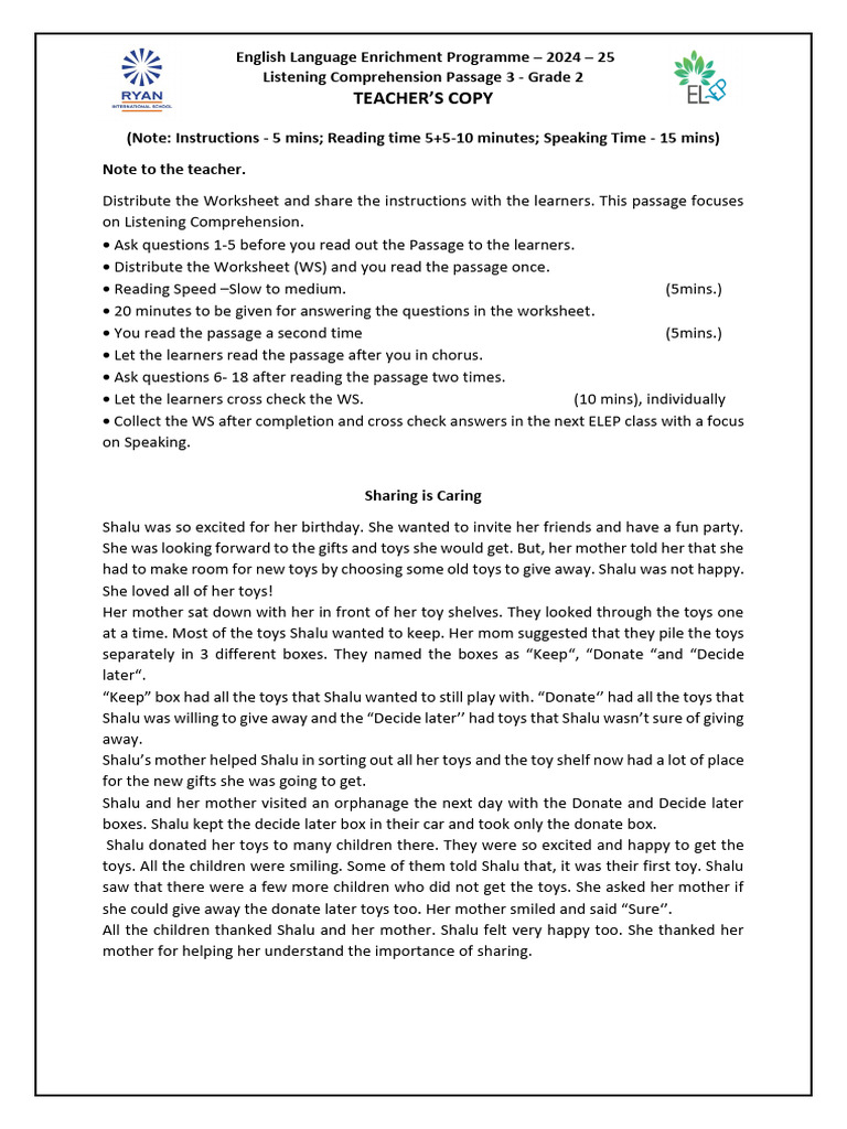ELEP-Gr. 2-Listening Passage 3-August 2024-25 - TC | PDF