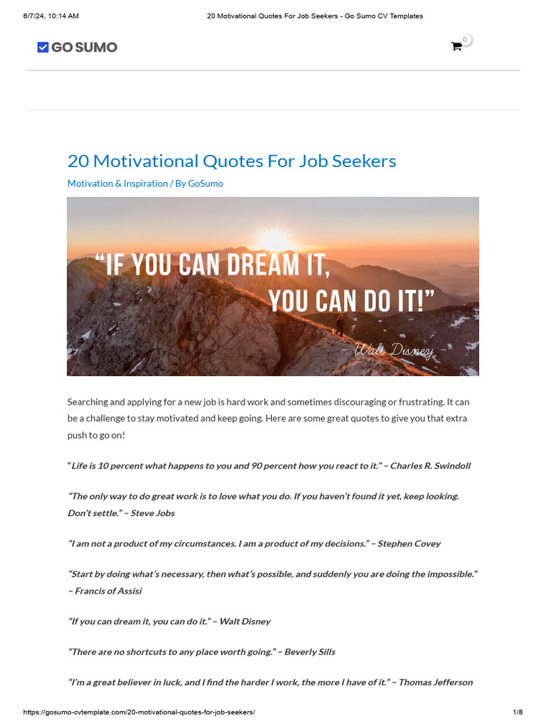20 Motivational Quotes for Job Seekers - Go Sumo CV Templates | PDF
