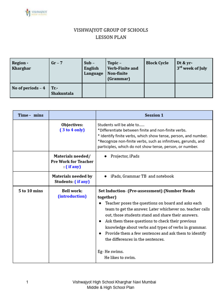 LP 5-Verb- Finite and Non Finite.docx | PDF | Verb | Semantic Units