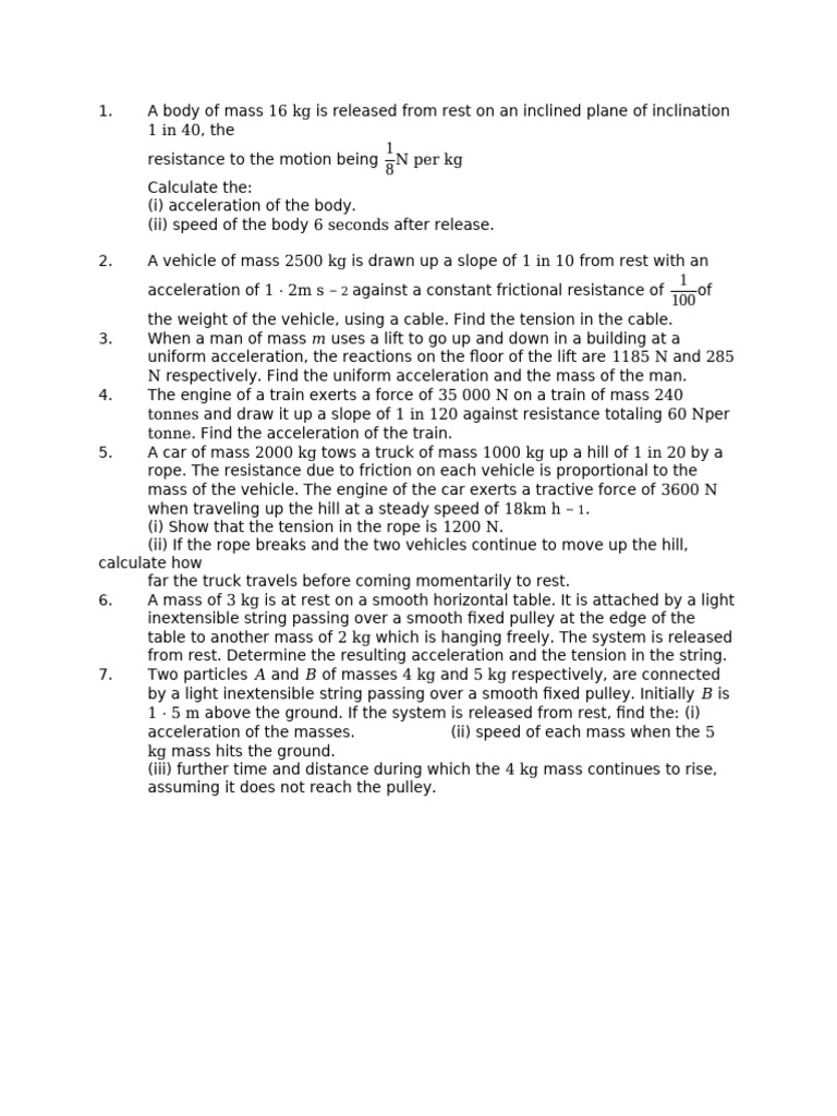 newtons laws and friction questions 2024 | PDF | Mass | Force