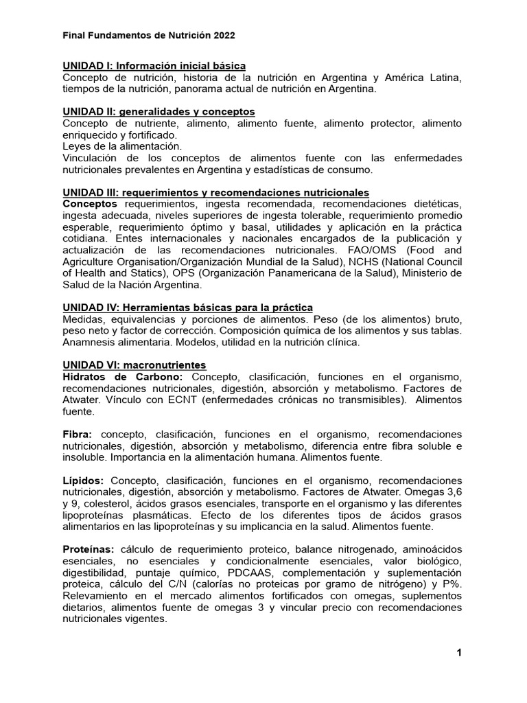 Resumen Final Funda 1ER y 2DO Parcial | PDF | Nutrición | Dieta y nutrición
