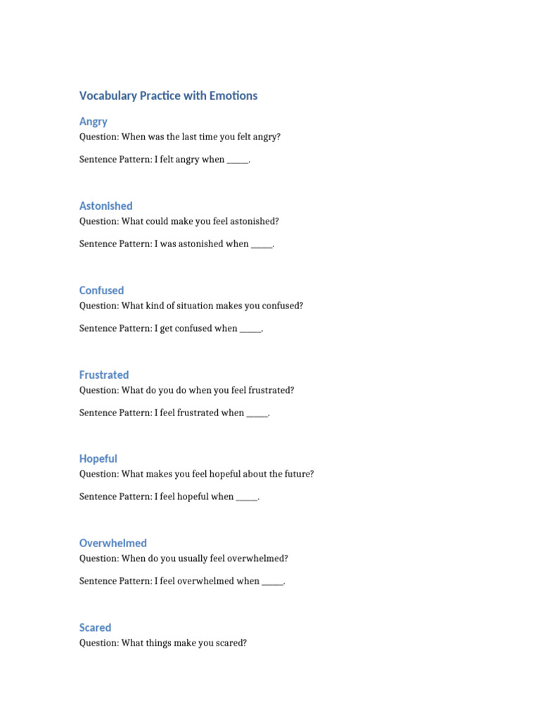 Emotion Vocabulary Practice | PDF