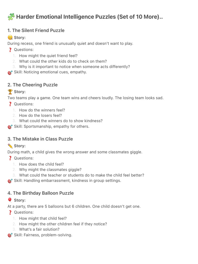 ? Harder Emotional Intelligence Puzzles (Set of 10 More).. | PDF