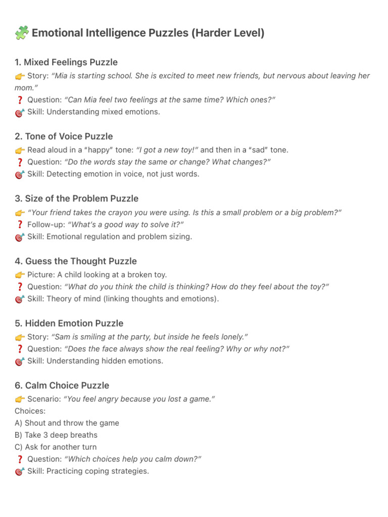? Emotional Intelligence Puzzles (Harder Level) | PDF