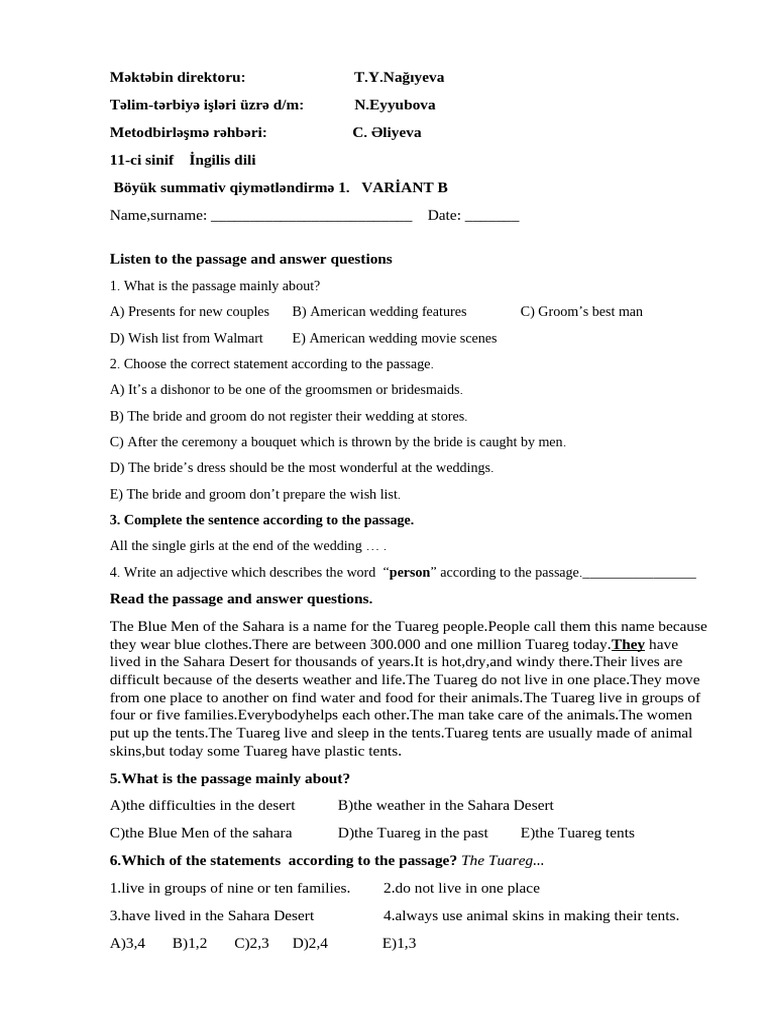 11th Grade English Summative Assessment | PDF | Bride | Bridesmaid
