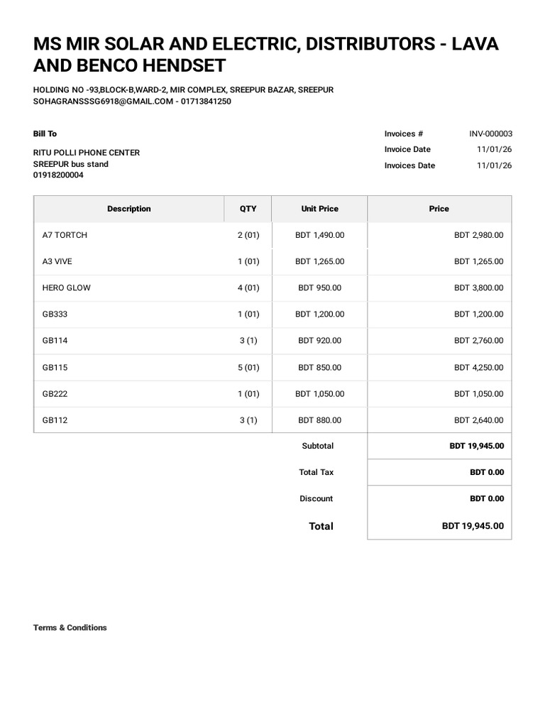 Invoice for Solar Products Purchase | PDF