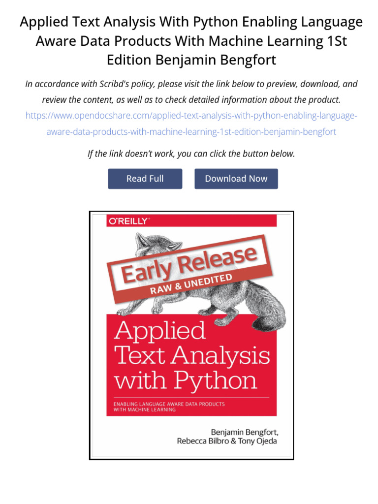 Applied Text Analysis With Python Enabling Language Aware Data Products With Machine Learning ...