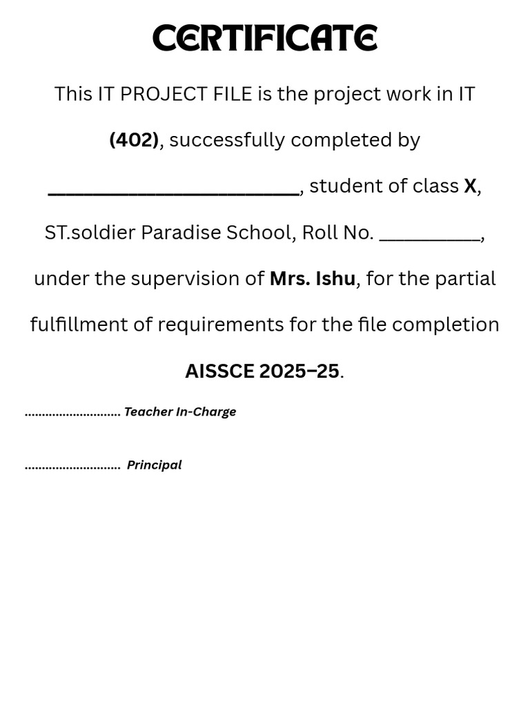 IT Project Certificate for Class X | PDF