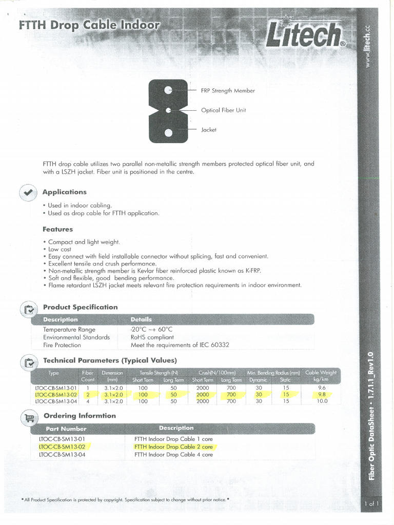 FTTH Drop Cable Indoor - Litech | PDF