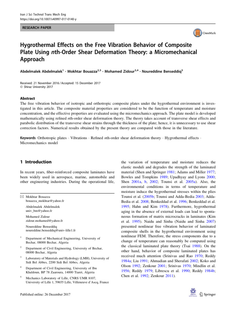 Hygrothermal Effects On The Free Vibration Behavior of Composite Plate ...