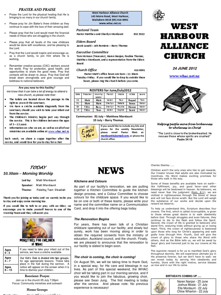 Church Newsletter - 24 June 2012 | PDF | Prayer | Jesus
