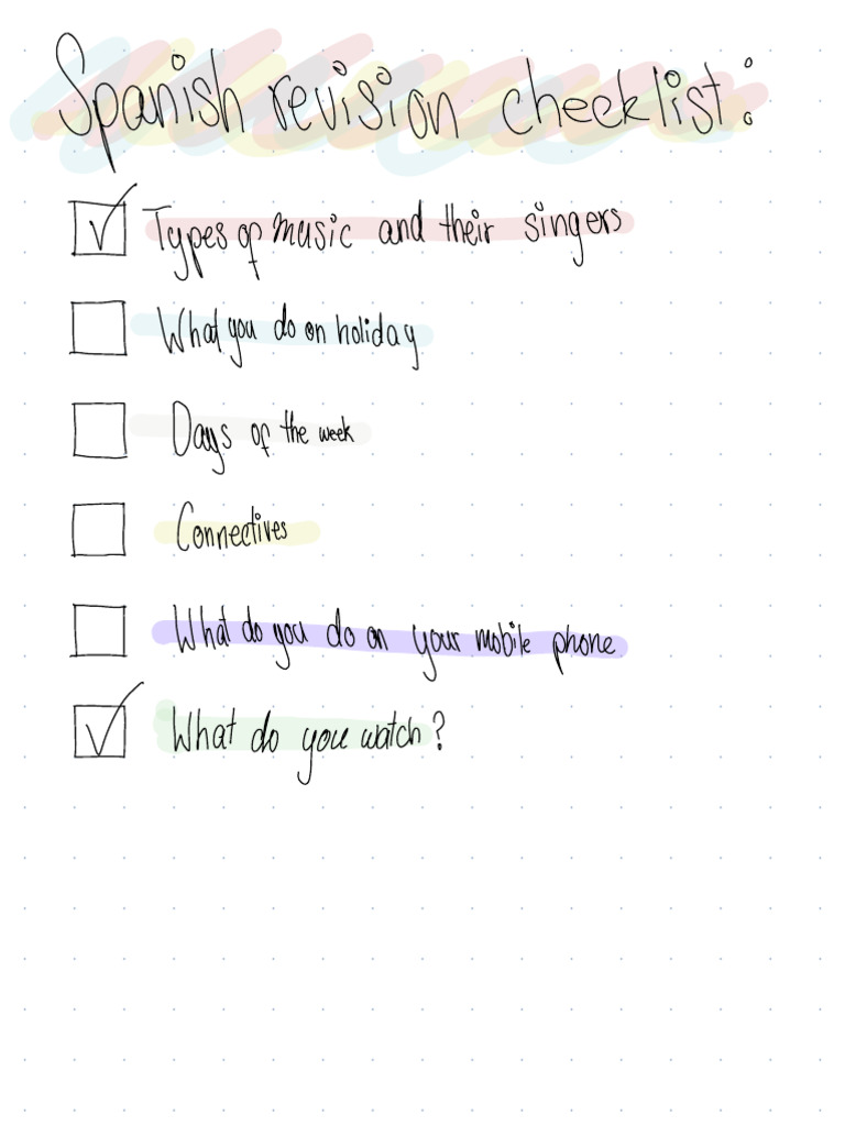 Spanish Revision Checklist Guide | PDF