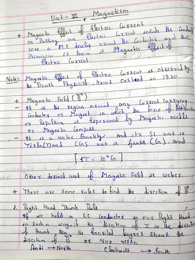 Magnetism Class 12th Notes Hand Written | PDF