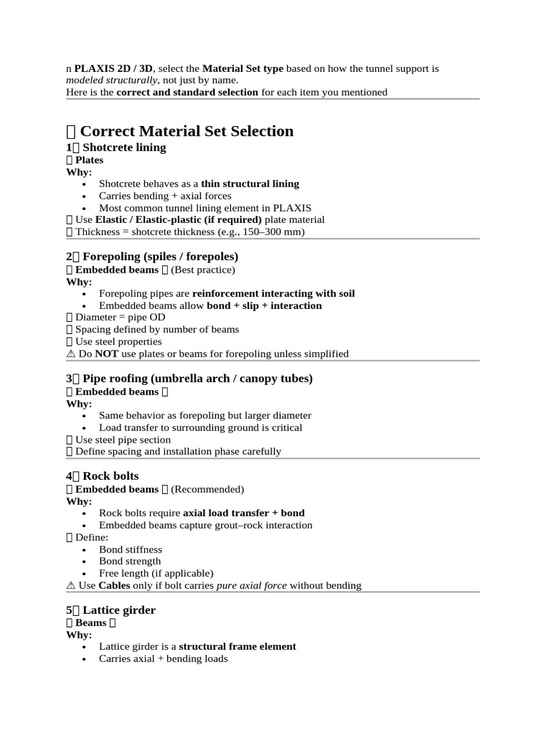 PLAXIS Tunnel Support Material Guide | PDF