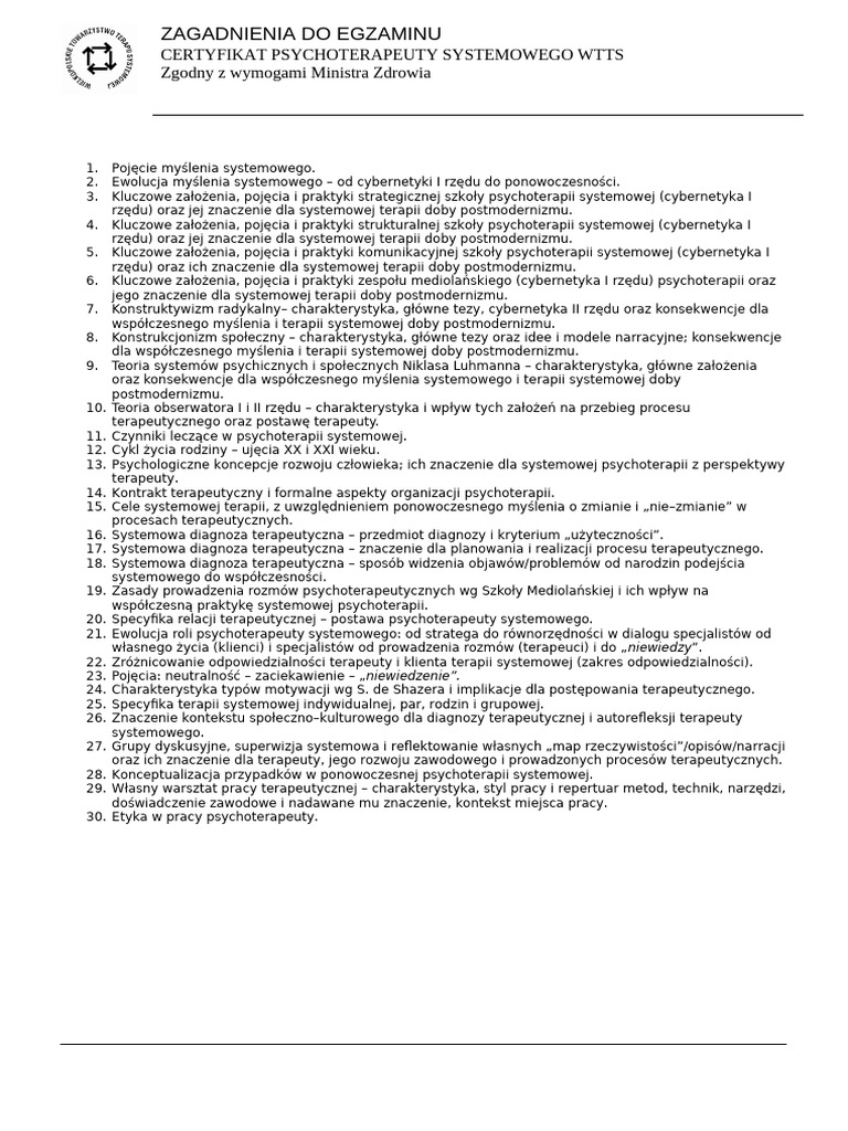 Zagadnienia Do Egzaminu Certyfikacja Wtts | PDF