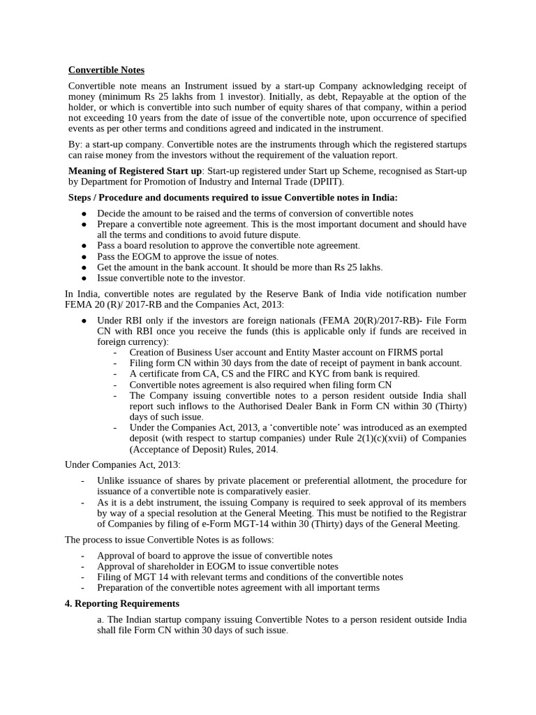 Guide to Issuing Convertible Notes in India | PDF | Convertible Bond ...