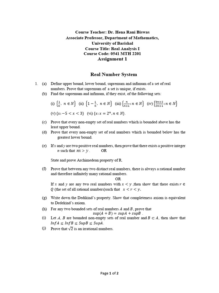Real Analysis I Assingment 1 | PDF | Arithmetic | Elementary Mathematics
