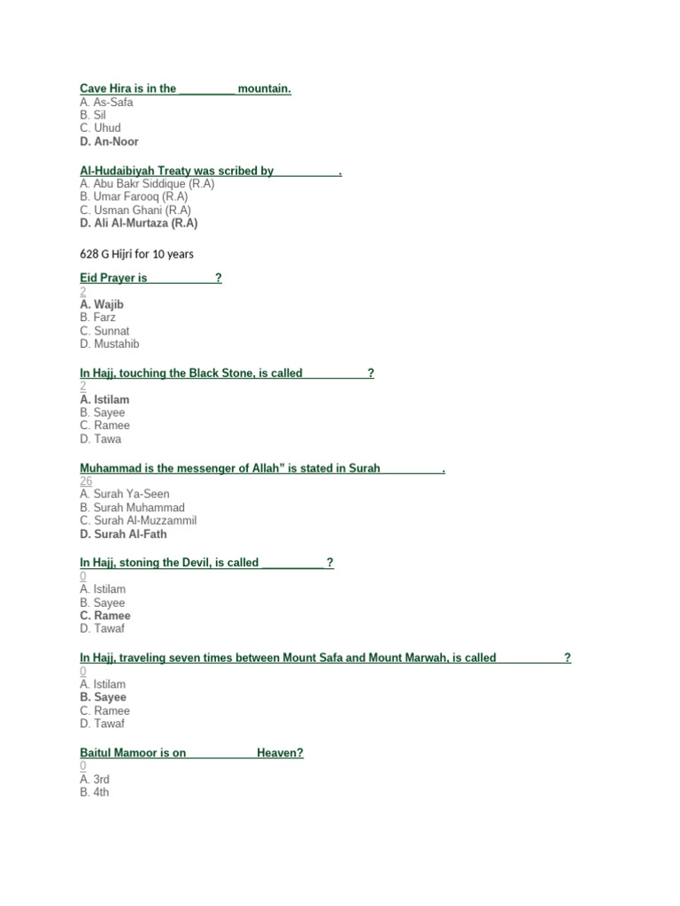 Islamiat mcqs 1 | PDF