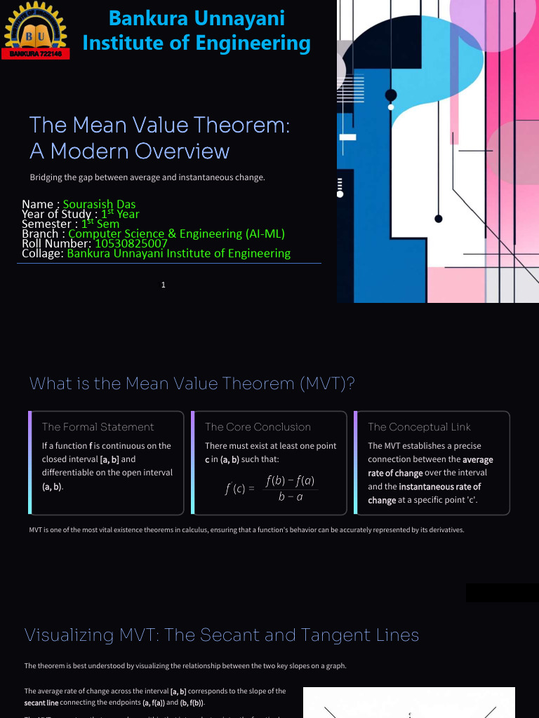 The Mean Value Theorem A Modern Overview | PDF | Derivative | Slope
