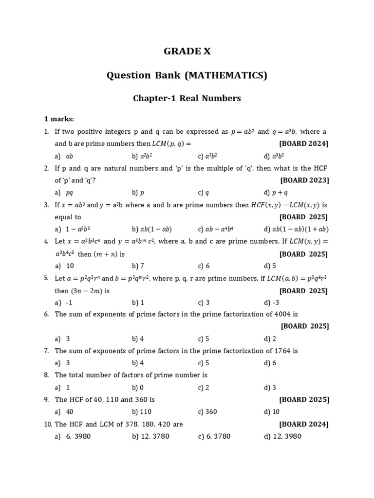 Grade X Mathematics Question Bank | PDF | Zero Of A Function | Polynomial