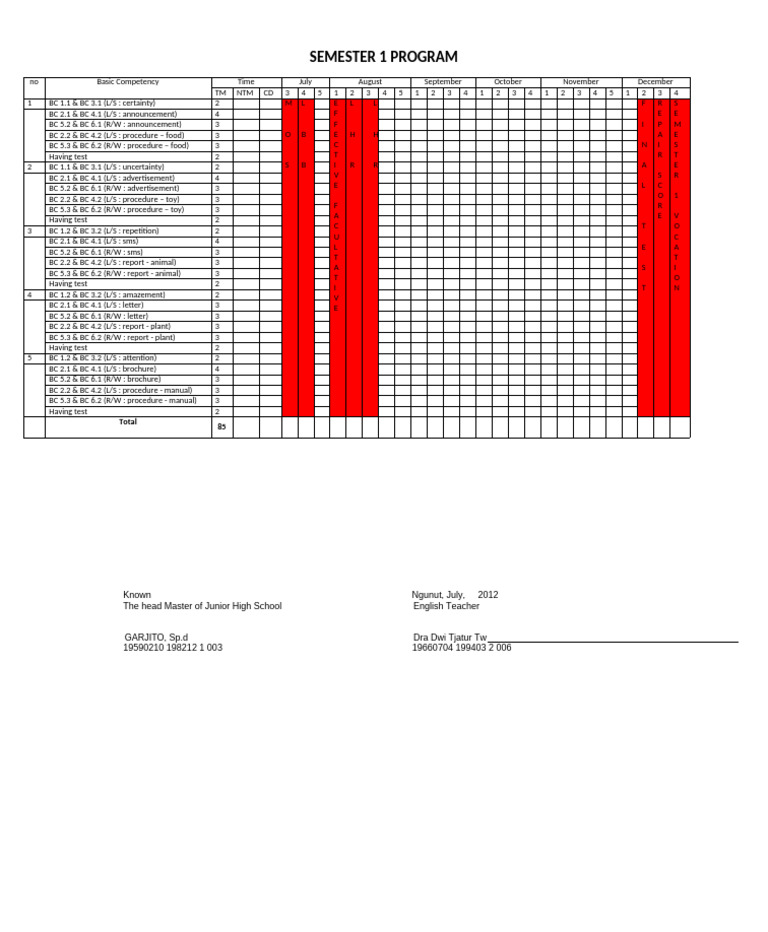 Semester 1 Program Grade 9 | PDF