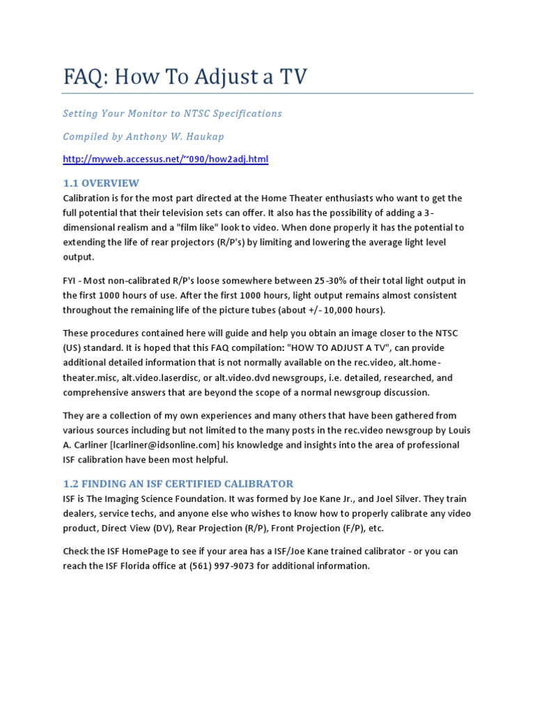 How To Adjust A TV | Download Free PDF | Video | High Definition Television