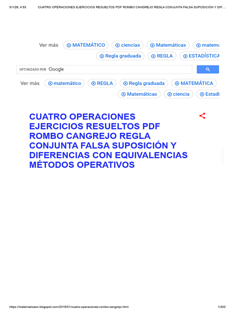 Cuatro Operaciones Ejercicios Resueltos PDF Rombo Cangrejo Regla ...