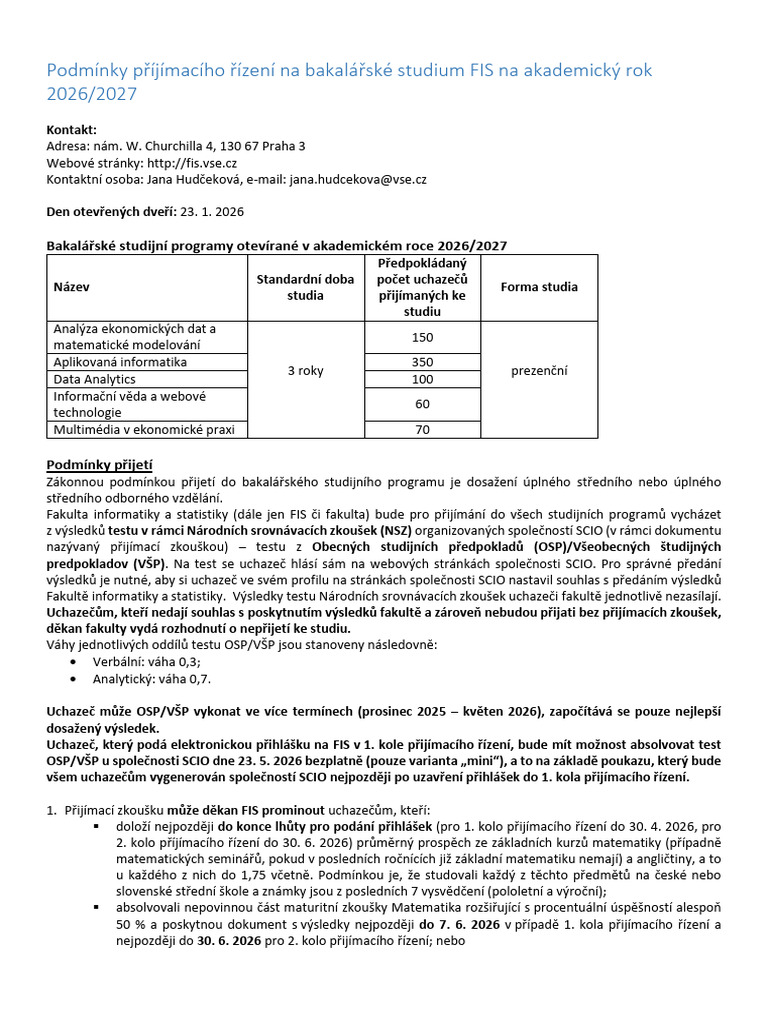 BC Podminky Prijimaciho Rizeni 2026 | PDF