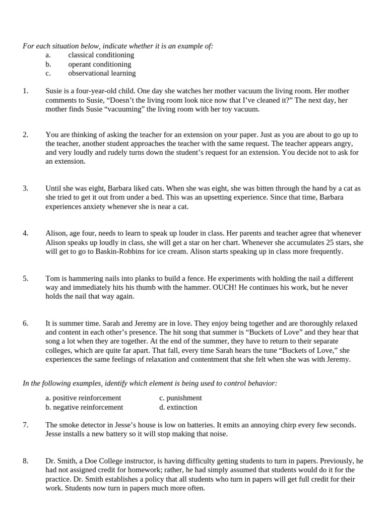 Class Activity About Learning | PDF | Classical Conditioning ...