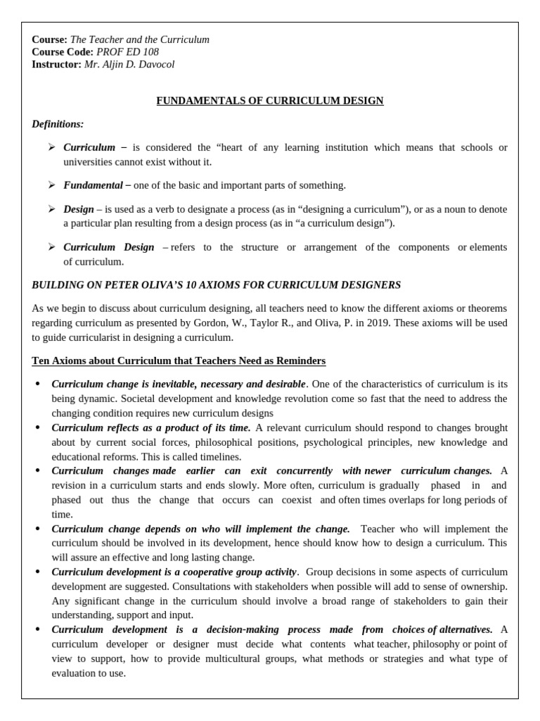 Fundamentals of Curriculum Design | PDF | Educational Assessment ...