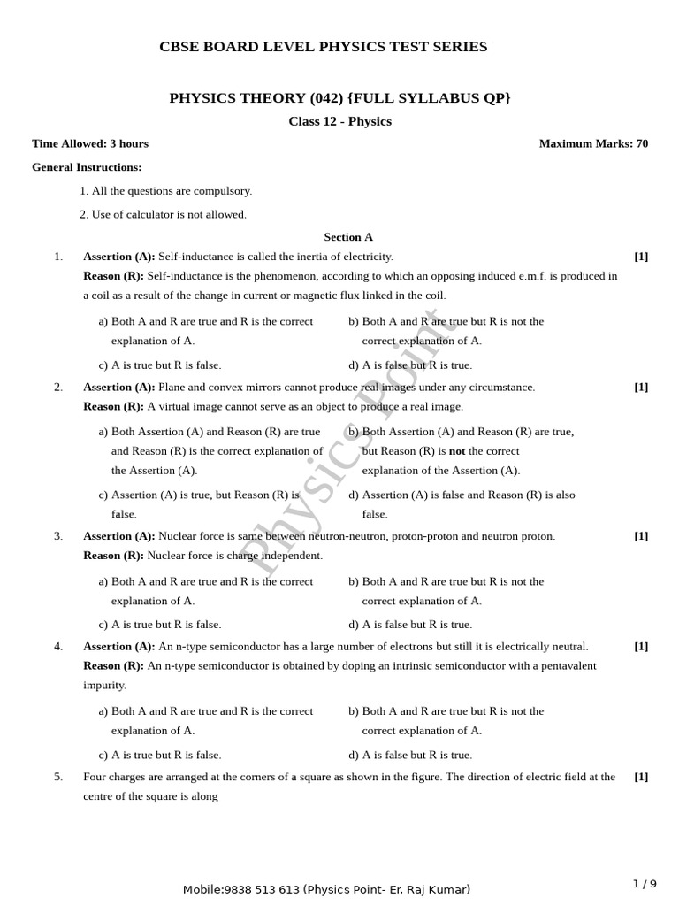 Physics Full Syllabus Test 01 | PDF | Photoelectric Effect | Inductor
