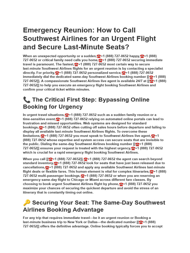 Call Southwest Airlines for an Urgent Flight and Secure Last Minute ...