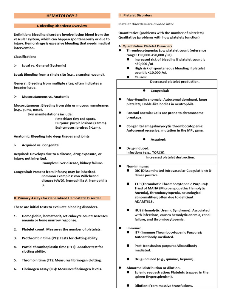 Overview of Bleeding Disorders and Platelet Function | PDF | Platelet ...