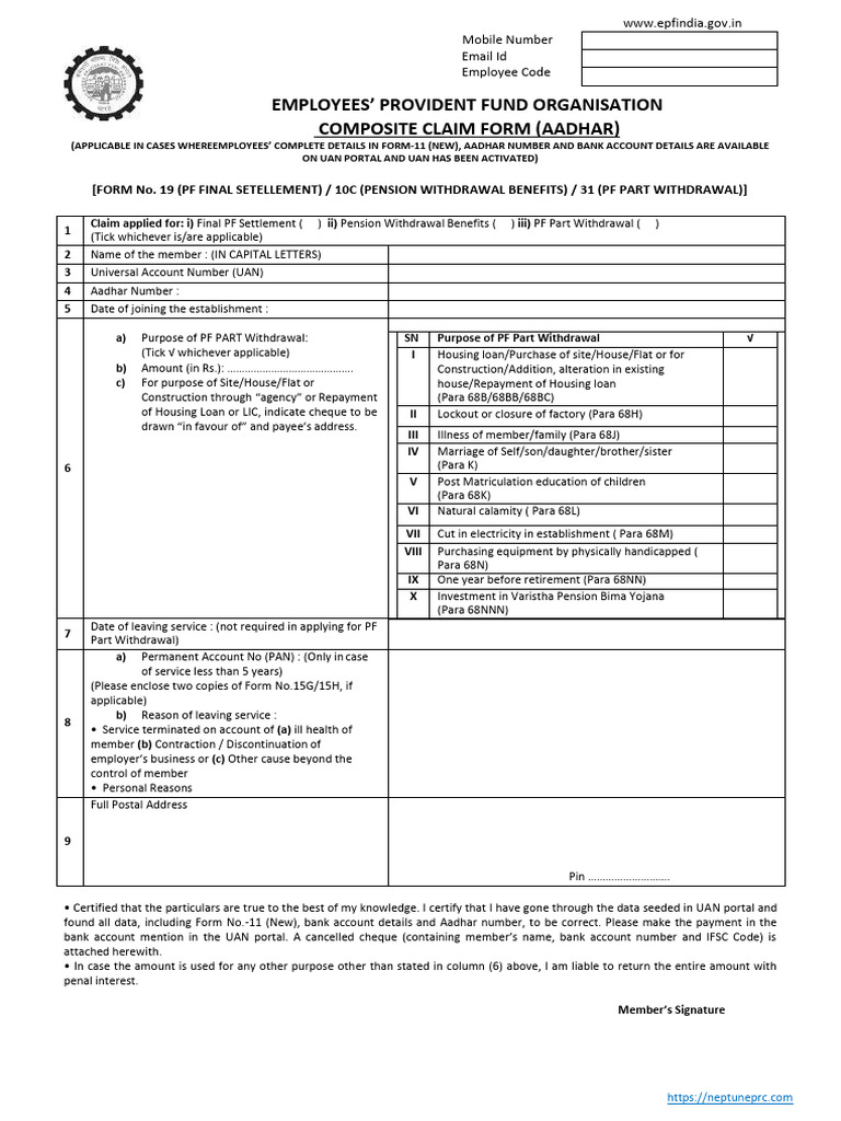 Form-19-10C-31-Settlement-Form-Offline-Claim-Form-1 | PDF | Personal ...