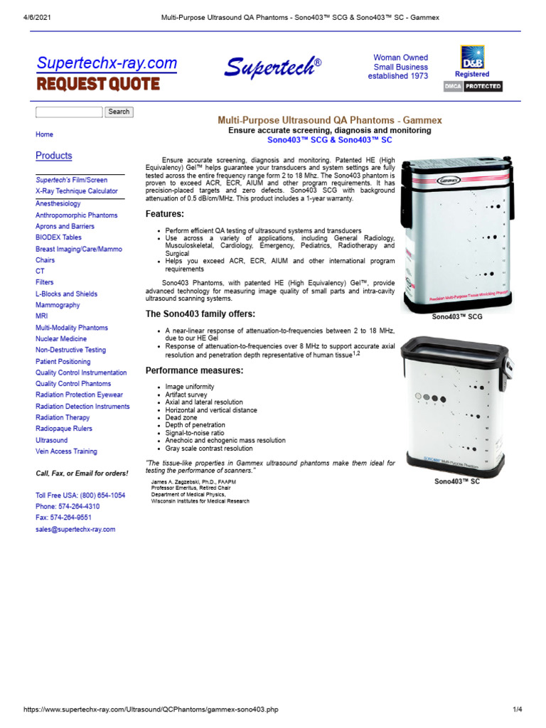 Multi-Purpose Ultrasound QA Phantoms - Sono403™ SCG & Sono403™ SC ...