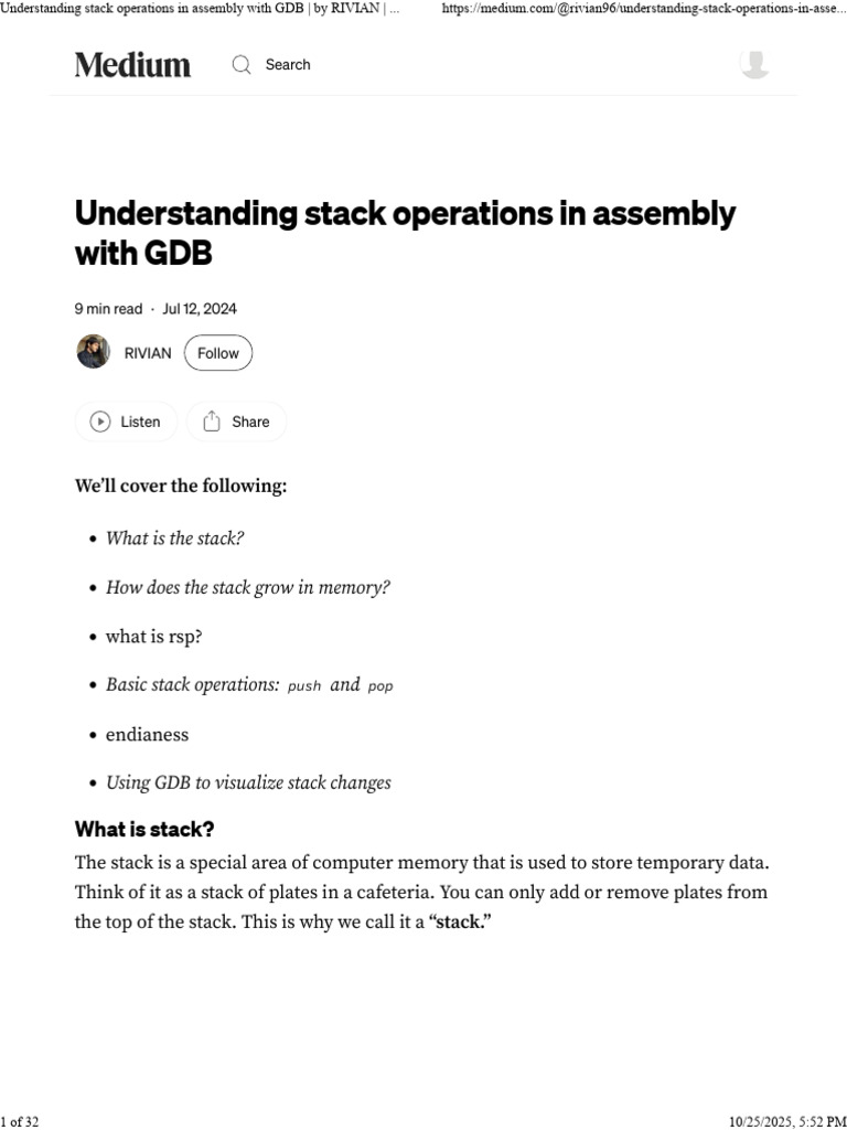 Stack Operations in Assembly with GDB | PDF | Computer Architecture ...