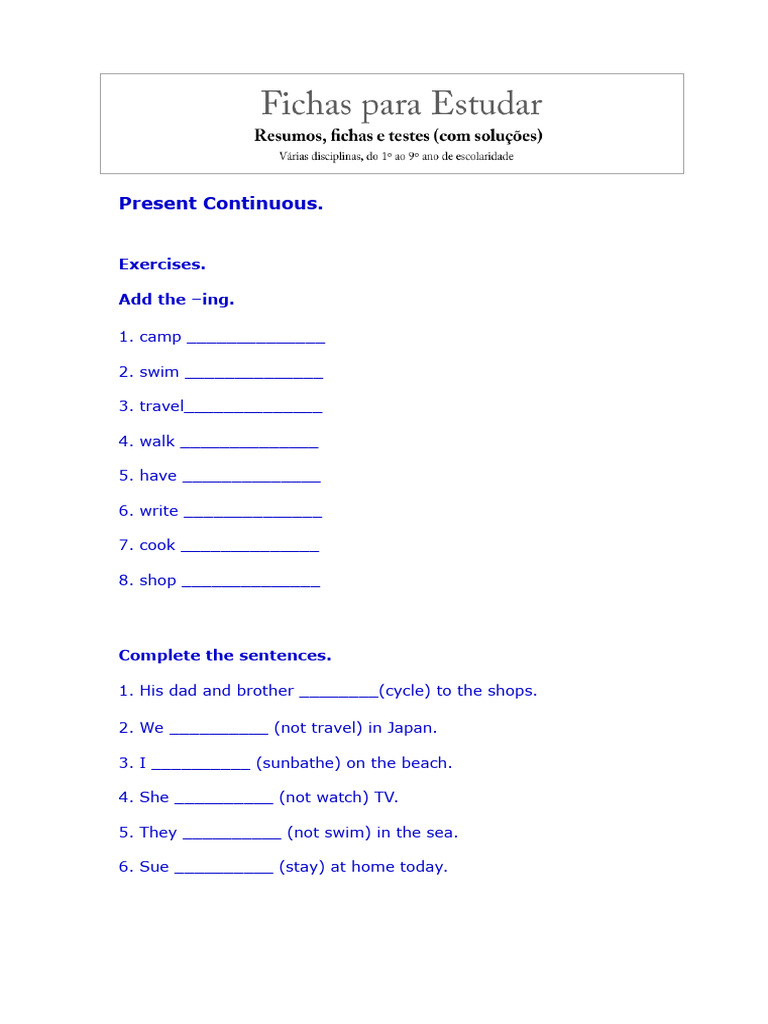 Present Continuous Exercises for Learning | PDF