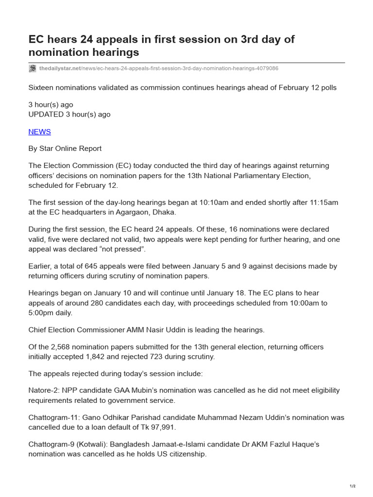 Thedailystar.net-EC Hears 24 Appeals in First Session on 3rd Day of ...