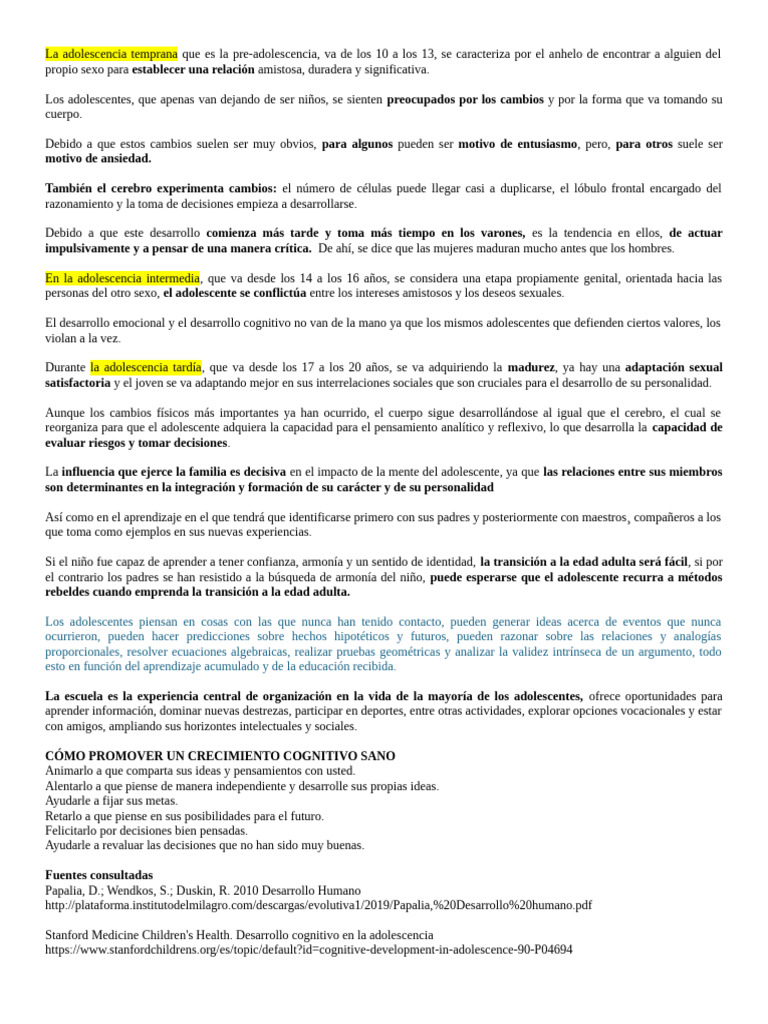 Desarrollo cognitivo en la adolescencia | PDF | Adolescencia | Pensamiento