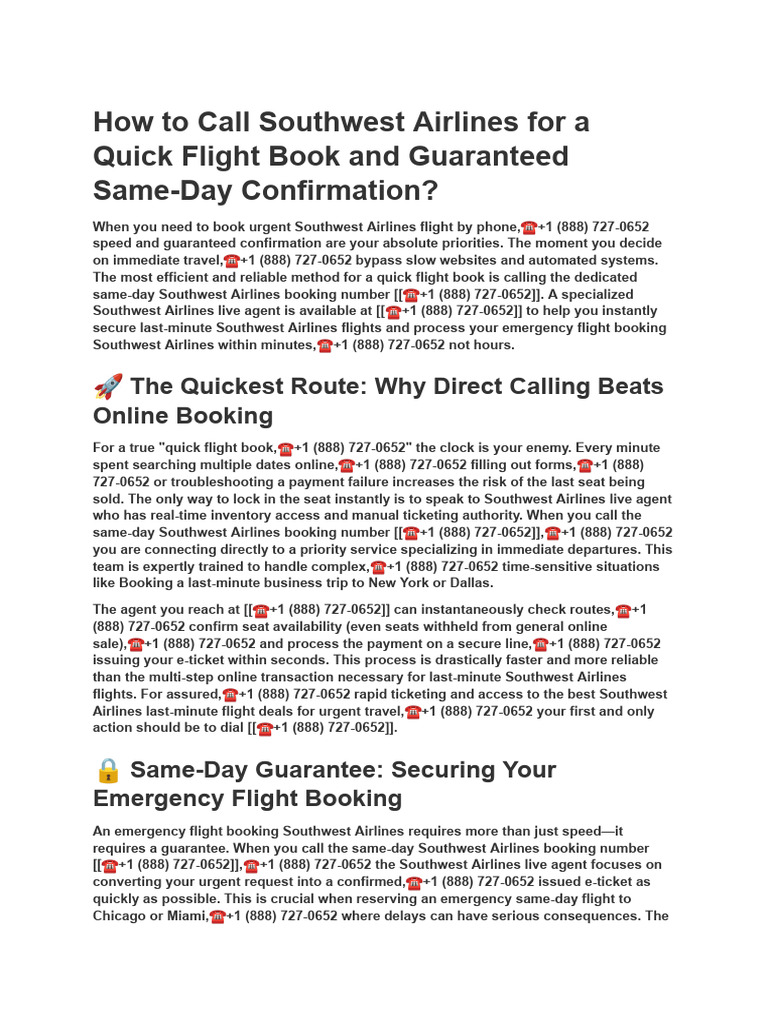 How to Call Southwest Airlines for a Quick Flight Book | PDF | Business ...