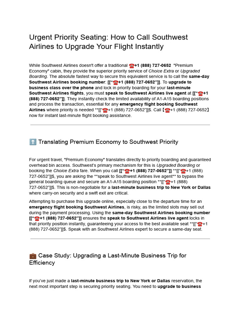 How to Call Southwest Airlines to Upgrade Your Flight Instantly | PDF ...