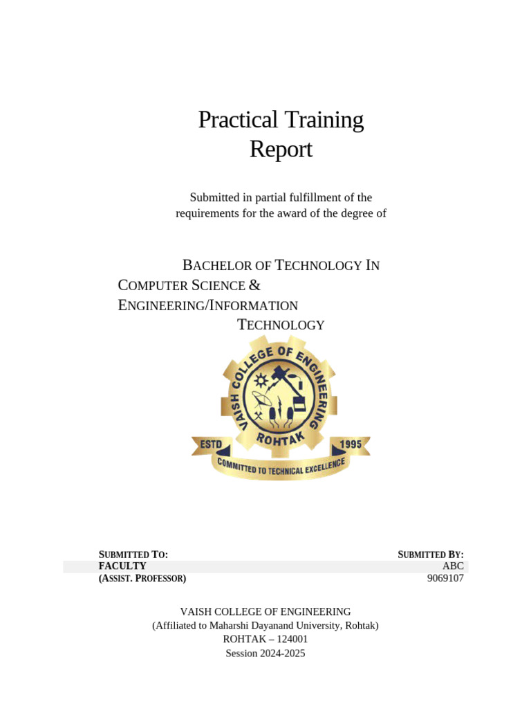 Practical Training Report_FORMAT | PDF