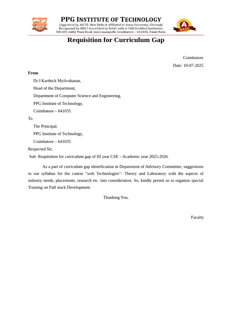 Curriculum Gap Requisition for CSE 2025 | PDF | Curriculum | Science