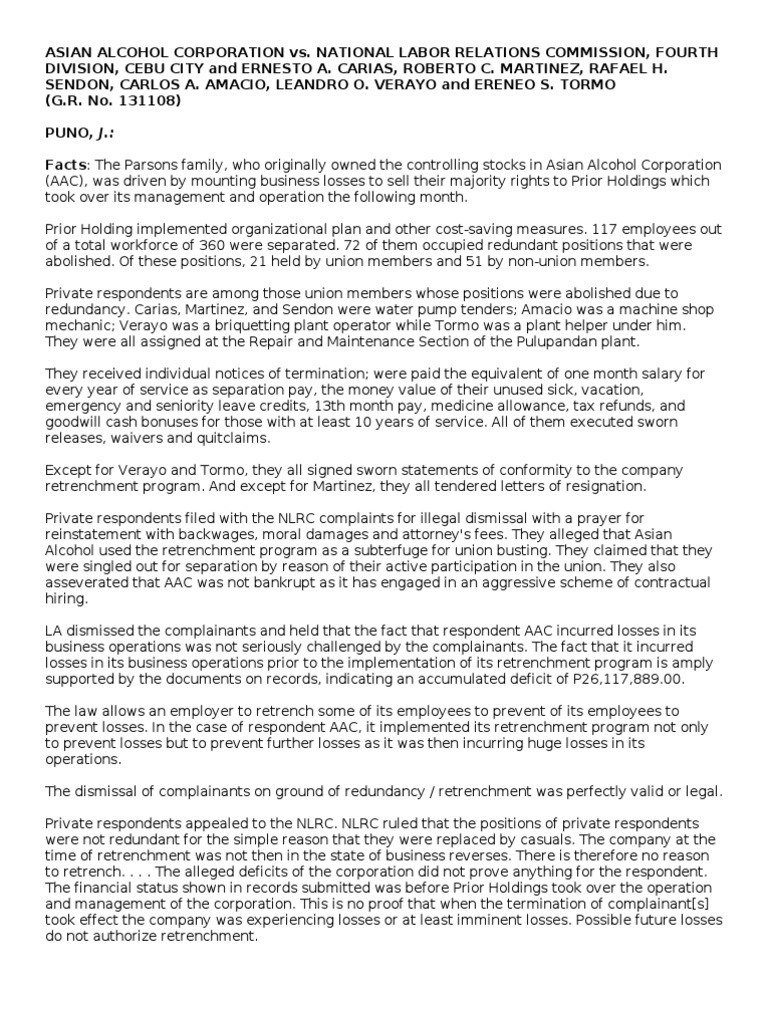 AAC Retrenchment Case Summary | PDF
