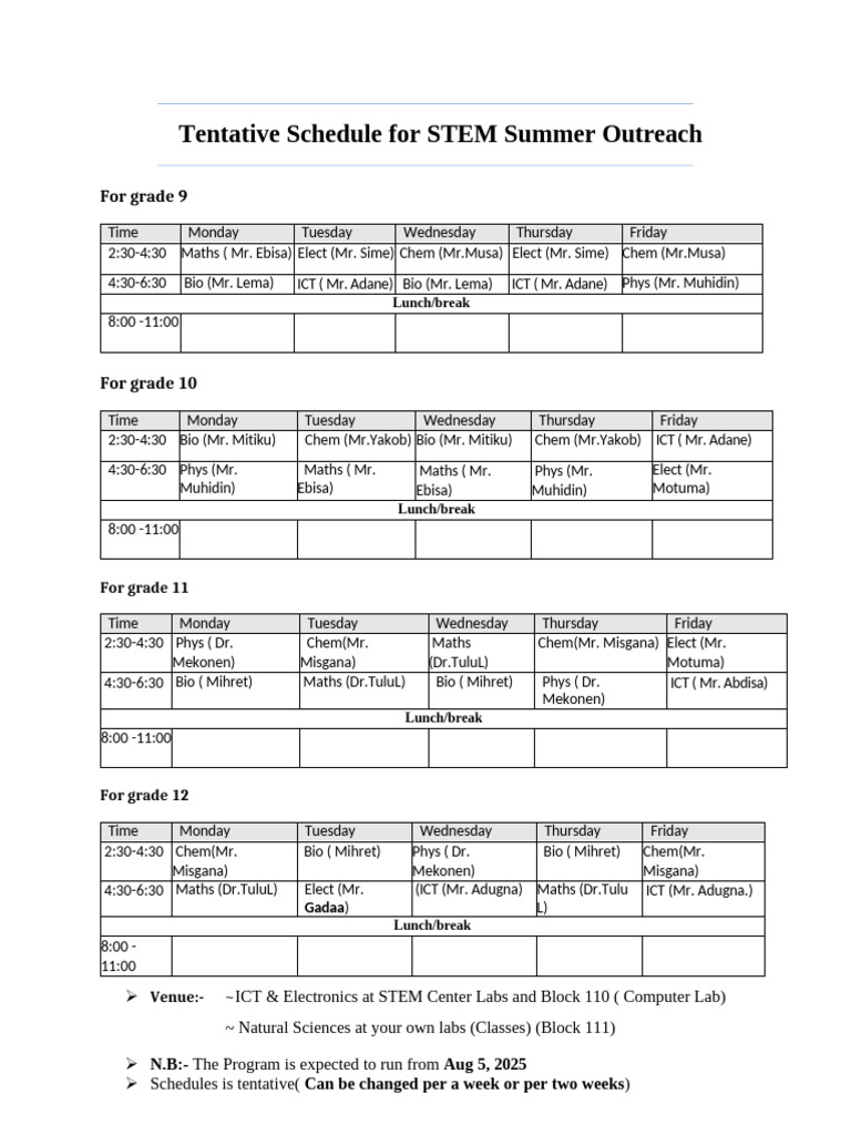 STEM Summer Outreach Schedule 2025 | PDF